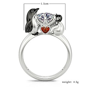 Women Penguin Solitaire Rings Engagement Rings Cubic Zirconia Bridal Wedding Bands Exquisite Jewelry (A, One Size)