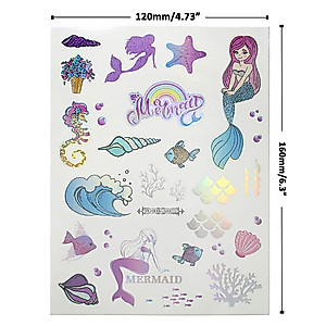 Ooopsi Mermaid Party Supplies Temporary Tattoos for Kids - 7 Large Sheet, 100+ Glitter Styles, Mermaid Party Favors and Birthday Decorations for Children Girls