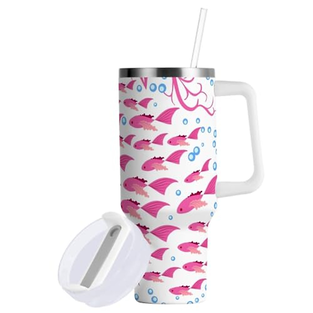 DIGTIA Stainless Steel Insulated Tumbler w/Handle & Straw, Fish Bright Double Wall Vacuum Travel Coffee Mug Cup w/Lid, Leak-Proof Sports Sea Life Water Bottle,30oz