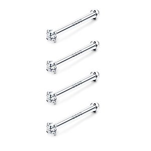 Sllaiss 4Pcs Sterling Silver Nose Rings Studs for Women Men Inlaid 1.5mm 2mm Austrian CZ Silver 20G Cartilage Piercing 925 Nose Piercing (1.5)