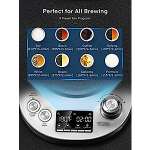 Electric Tea Kettle with 9 Presets, FOHERE Glass Kettle with Removable Infuser, 140℉ to 212℉ Precise Temperature Control, 1200W, 1.7L, Borosilicate Glass | Stainless Steel