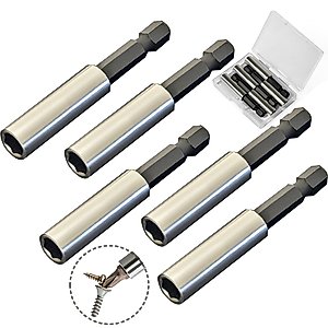 TEKPREM 1/4" Strong Magnetic Extension Bit Holder, 5 Pack Hex Shank Screwdriver Bit Driver Set with Portable Case for Holding Screwdriver Bits and Screws
