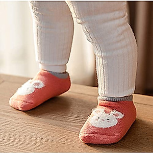 6 Pairs Baby Anti Slip Non Skid Low Cut Socks No-Show Infant Cotton Cartoon Warm Slippers Floor Boat Ankle Socks (Animal style A, 12-36 month)