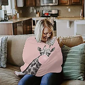 Giraffe Baby Car Seat Cover, Multi-Use Nursing Cover for Boys, Girls, Infants, Snug Warm Stroller Covers for Babies, Funny Animal Giraffe Blowing Bubble Pink