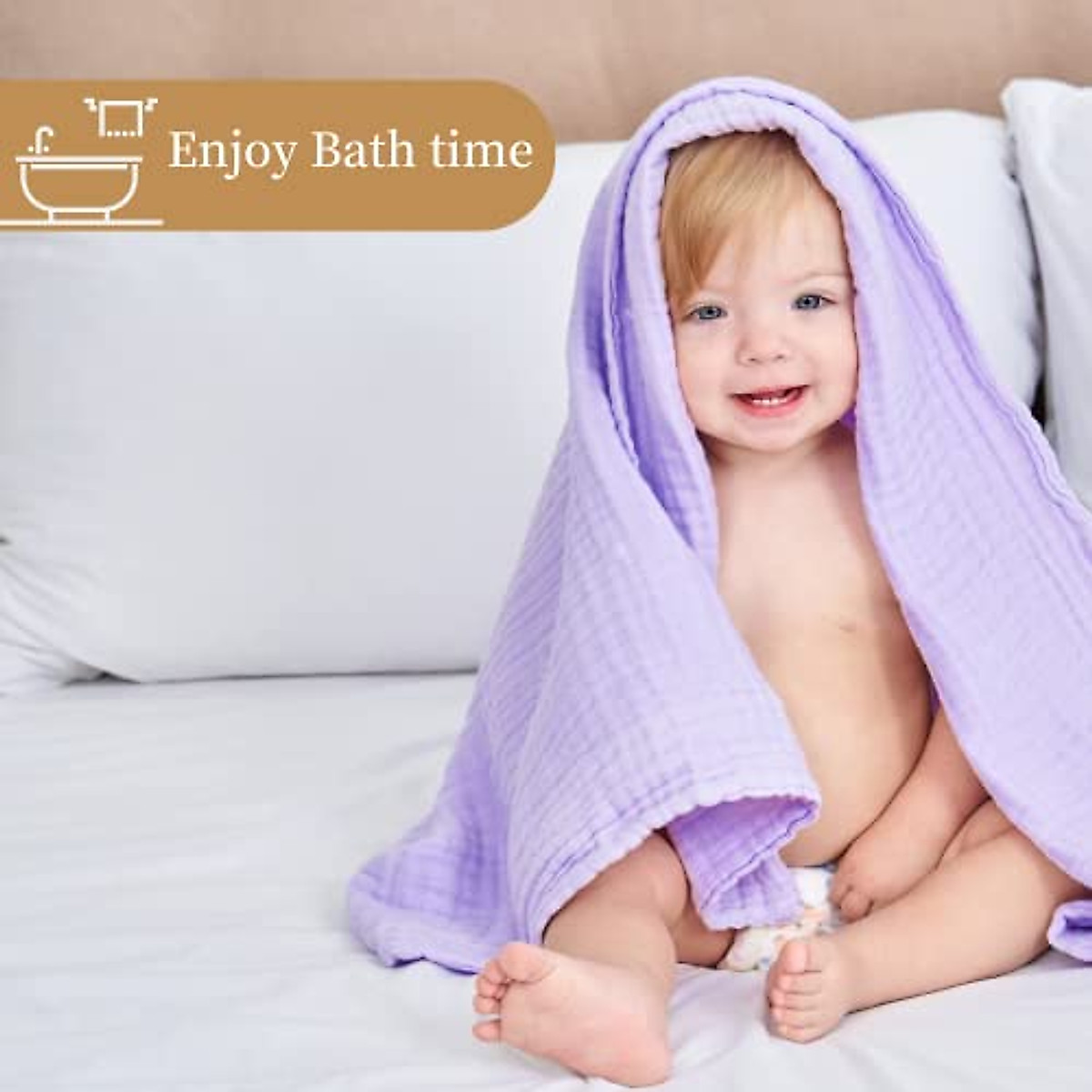 HardNok Muslin Swaddle Blanket 6 Layer Gauze, Super Soft Swaddle Wrap Blanket/Bath Towel/Nursing Cover/Bed Blankets for Boys Girls as Shower Gift (1, Noble Purple)