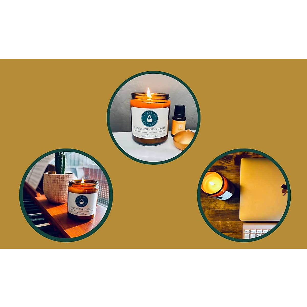 My Mystic Apothecary Sacred Smudging Candle - Candle Made with White Sage, Rosemary, and Lavender for Cleansing | Cotton Wick | 100% Soy Wax | 40 Hour Burn time | 7.75 Oz White Sage Candle