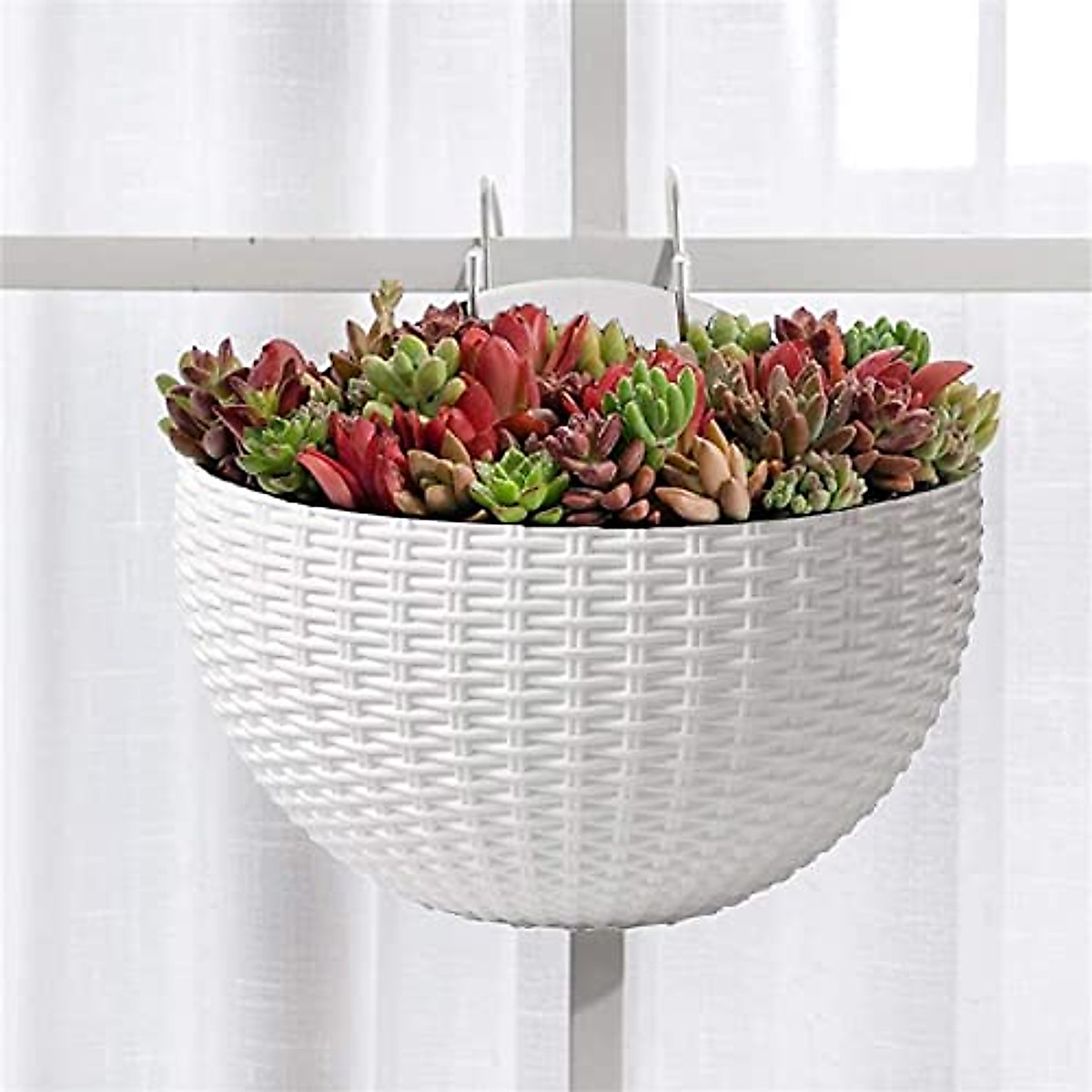VEAREAR Hanging Planter Imitation Rattan Design Reusable Plastic Wall Planter Wall-Mounted Simple White