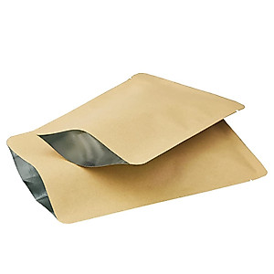 FERENLI 100 Pieces Kraft Paper Open Top Vacuum Sealable Bags Mylar Foil Heat Seal Pouches for Sample Food Storage Packaging with Tear Notches 2.3x3.5 inch