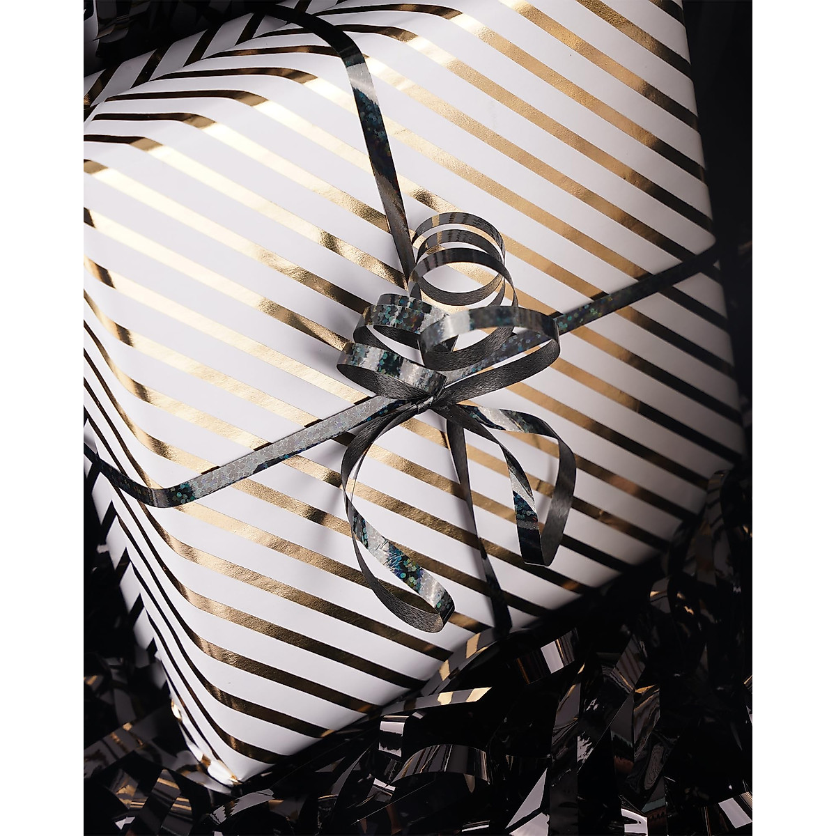 PartyWoo Black Ribbon, 600 Yards Curling Ribbon for Balloons, Iridescent Crimped Ribbon, Shiny Curling Ribbon for Craft, Ribbon for Gift Wrapping, Wedding, Florist Flower (6 Rolls, 100 Yards/Roll)