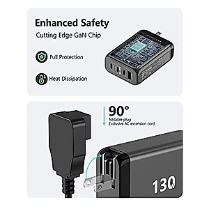 130W USB C Fast Foldable Wall Desktop Charger,100W PD PPS 4-Port GaN II USB C Fast Charging Station with Extent AC Cable Desktop Travel Power Adapter for MacBook, Laptop,iPad,iPhone 14 13,Samsung