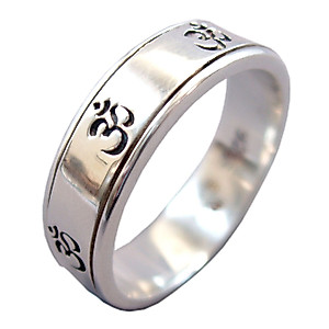 ENERGY STONE Seven Om Narrow Band Sterling Silver Meditation Spinner Ring (Style US39) (7)