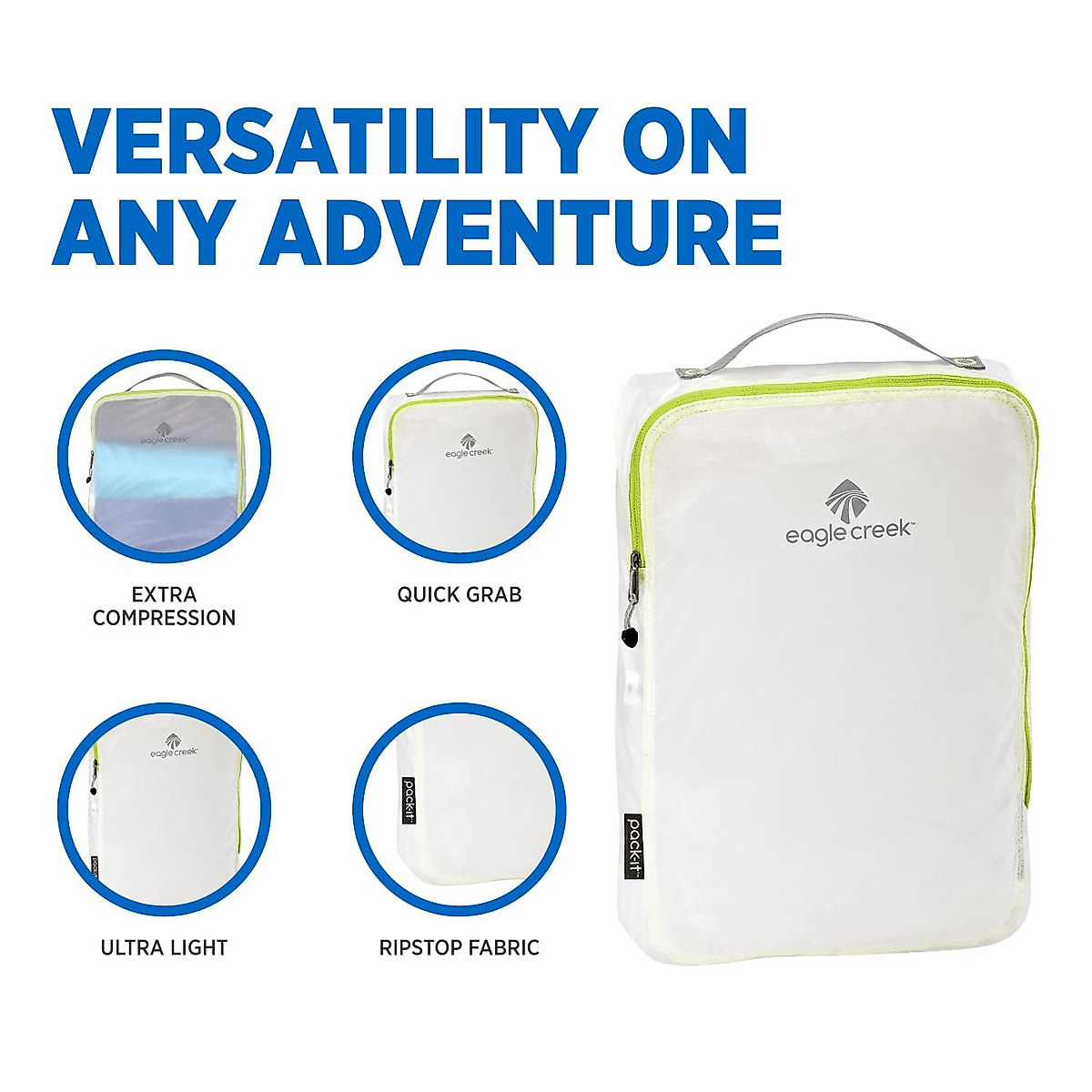 Eagle Creek Pack-It Specter Packing Cubes Set XS/S/M - Durable, Ultra-Lightweight and Water-Resistant Ripstop Fabric Suitcase Organizer Bags for Clothing and Gear, White/Strobe