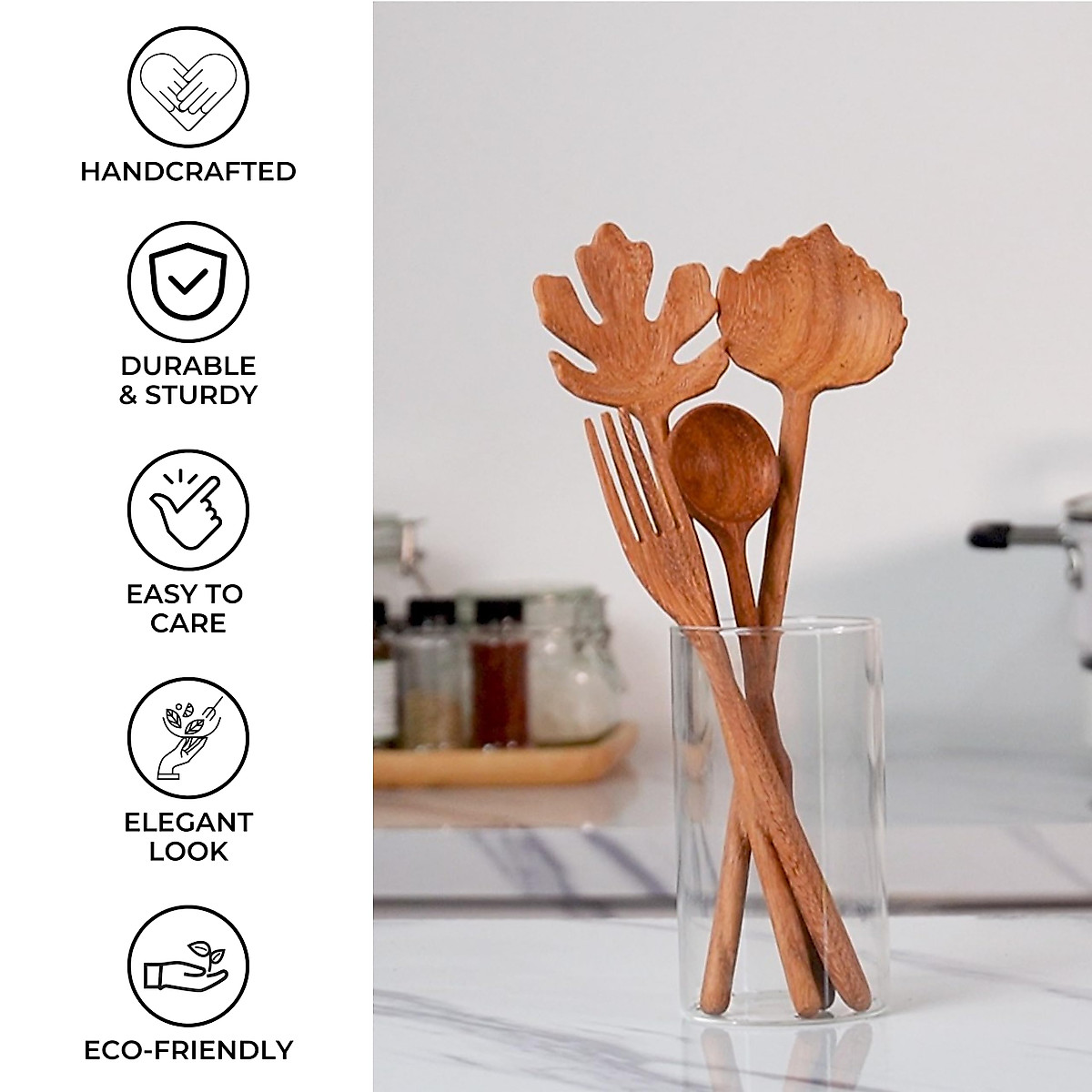 JABIHOME Wooden Spoons and Forks Set, Easter Gifts for Mom, Wooden Serving Utensils, Cute Kitchen Gifts, Gifts for Mom, New Year Hostess Gifts for Women, Wedding Gifts for Couple