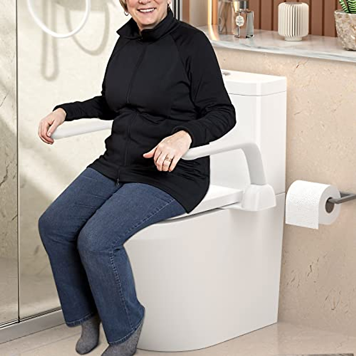 DAILYLIFE Toilet Safety Rail, Heavy Duty (480 LB) Armrest Hand Rail, Can be Folded Up, Aluminum Alloy Support for Elderly Senior Handicap Pregnant