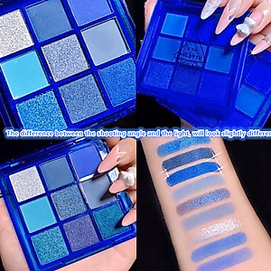 Go Ho 9 Style Blue Grey White Powder Makeup Eyeshadow Palette,Matte & Pearl Shimmer Design Waterproof Cool Blue Eye Eyeshadow Palette for Women&Girls(Blue)