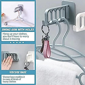 Foldable Hanger No Hole Punching, Small Folding Clothes Hanger Storage Utility Coat Hooks Rack Organizer for Walls, 4 Holes Wall Mounted Clothes Drying Rack Hanger for Hanging Clothes (Beige 6PCS)