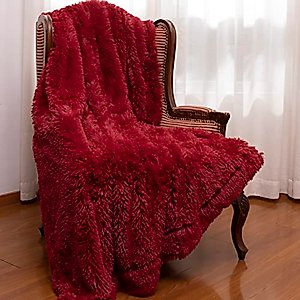 Cheer Collection Long Shaggy Hair Throw Blanket - Ultra Soft and Fuzzy - 50" x 60" inches, Maroon