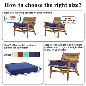 Topotdor Patio Chair Cushions Set of 2,Waterproof Outdoor Chair Cushions with Fade Resistant Removable Cover with Adjustable Straps for Patio Furniture Garden Sofa Couch,19"x19"x3" Blue