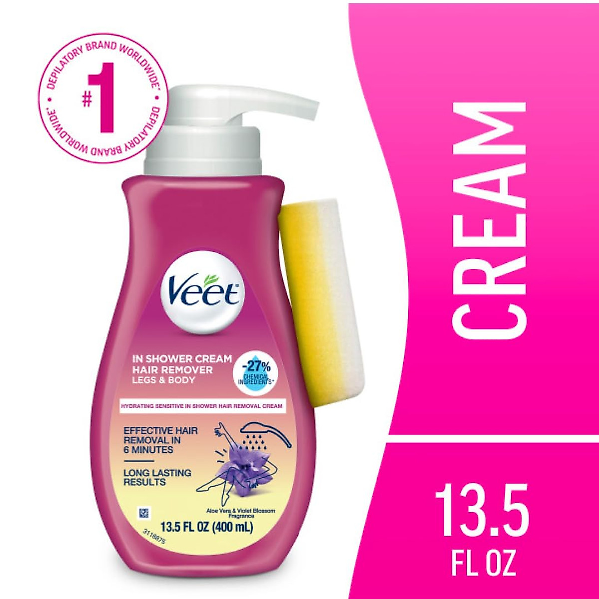 Veet Botanic Inspirations In Shower Cream, 13.5 fl Oz., for Legs & Body (Packaging May Vary)