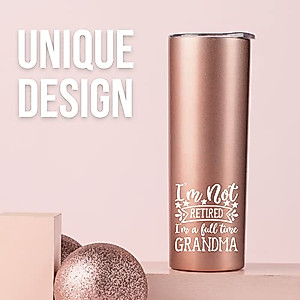 Onebttl Retirement Gifts for Women, Funny Retirement Tumbler 20oz, Retired Gifts for Coworkers, Grandma, Friends - Rose Gold (Full Time Grandma)
