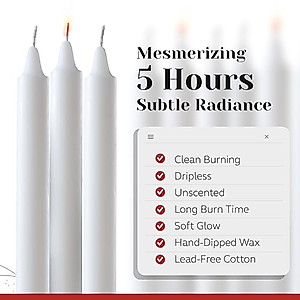 Tapered Candles - 80 Bulk Set of 6” Candle Sticks - 5 Hours Clean, Long-Burning White Candlesticks - Dripless Unscented Candles & Hand-Dipped Tall Candles for Dinners - White Taper Candles by PARNOO