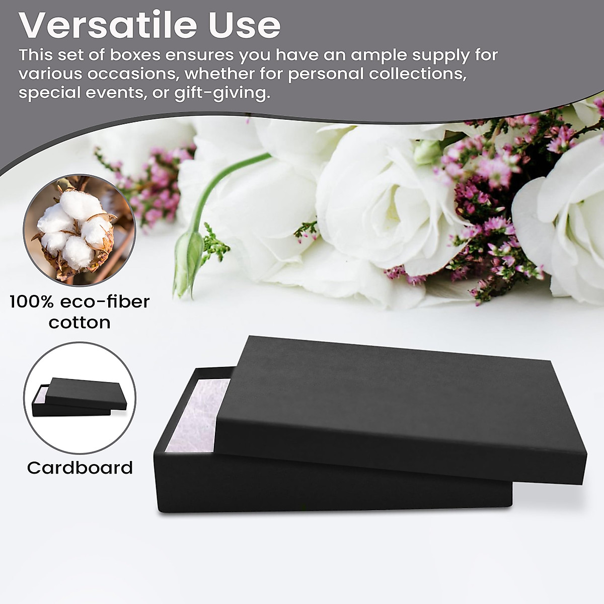 Novel Box 10 Pack Black Jewelry Gift Box 5.5x3.5x1in with Cotton Filled | Cardboard Jewelry Box | Gift Boxes with Lids Made in USA | Boxes for Bracelet Necklace Ring Earrings