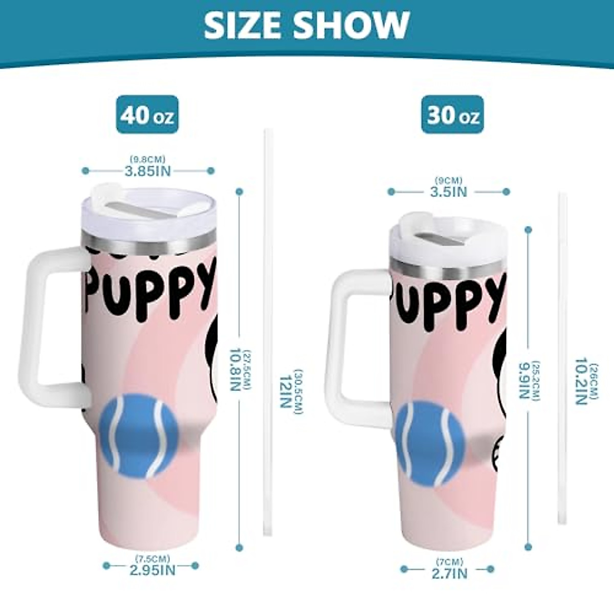 Nexawaveo Stainless Steel Tumbler with Handle and Straw Running Puppy Fits in Standard Cup Holder Iced Coffee Cups for Smoothie Cocktail Beer Soda Fruit Juice