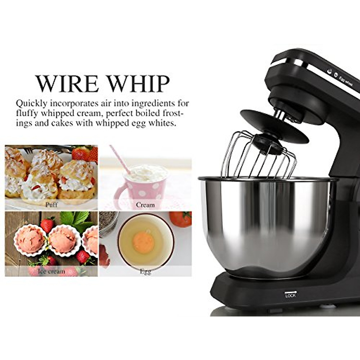 MURENKING Stand Mixer 5.3-Quart 500W,6+P Speed Tilt-Head Kitchen Electric Food Mixers Home Baking Dough Machine with Stainless Steel Bowl,Dough Hooks, Whisk, Beater, Pouring Shield (Black)