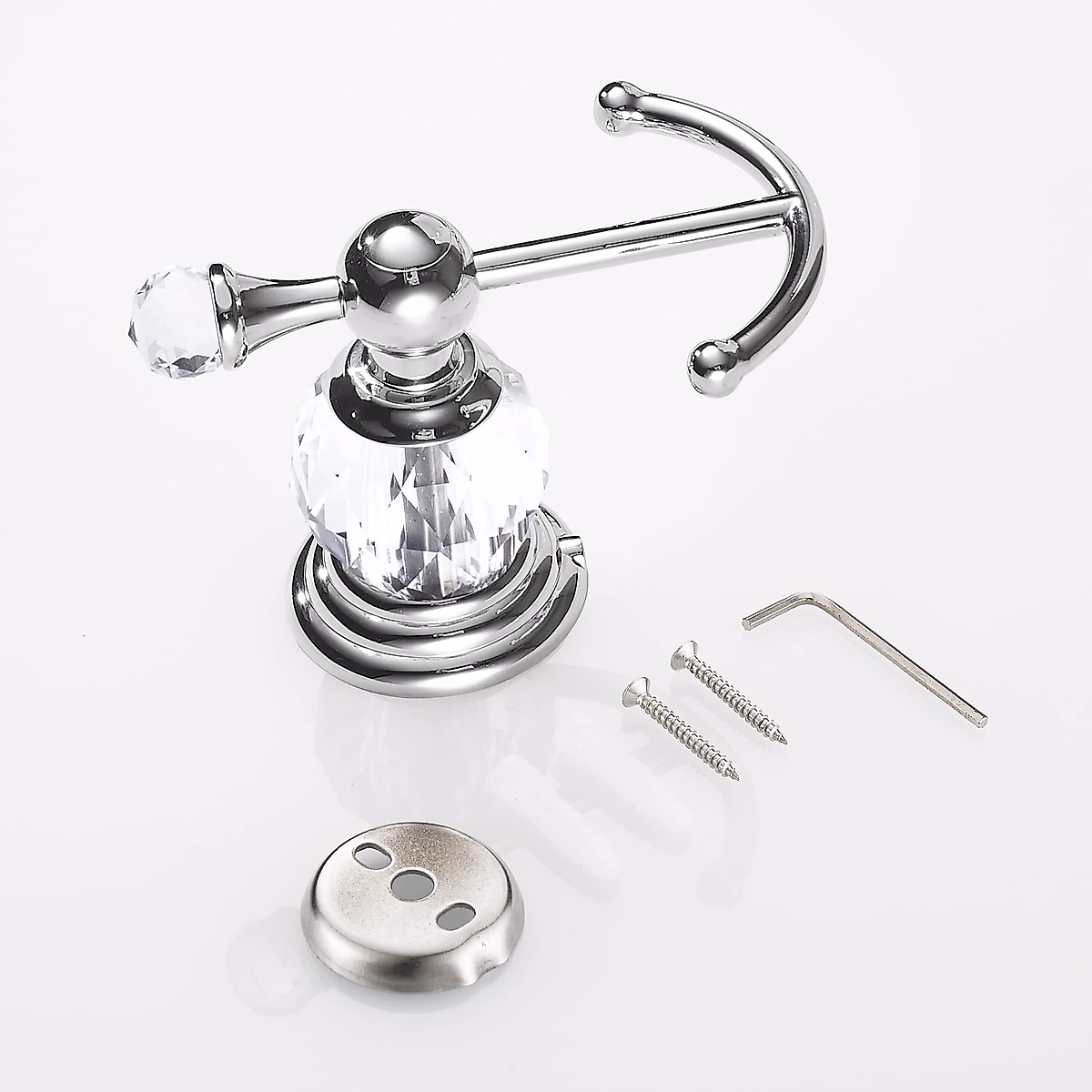 BATHSIR Crystal Robe Hook, Polished Chrome Double Towel Hook for Bathroom, Wall Mounted Silver Coat Hook