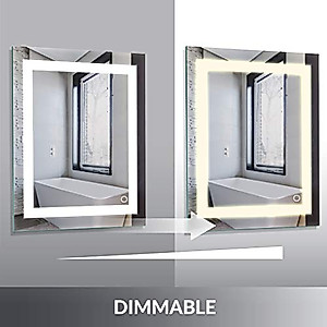 Homewerks 100160 30x36 inches LED Bathroom Mirror Wall Mounted Frameless Anti-Fog Dimmable Light 1600 Lumen Ultra Bright White 5000 Kelvin, Single Color