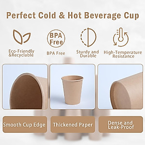 Lamosi 210 Pack 12 OZ Paper Coffee Cups, Disposable Kraft Paper Cups, Unbleached Brown Cups for Hot/Cold Beverage Party Home Office