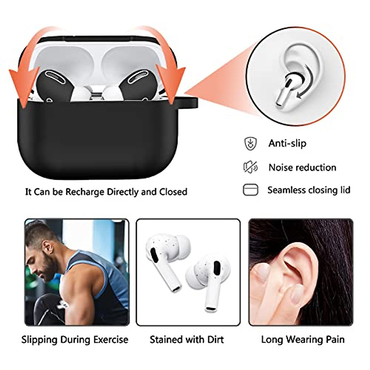 Black for Airpods Pro Case Set,14 in 1 Silicone Airpods Pro Cover Accessories Set for Apple Airpods Pro with EarTips/EarHook/Earbuds Case/Watch Band Holder/Anti-Lost Strap/Keychain