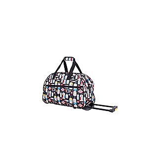 LUCAS Designer Carry On Luggage Collection - Lightweight Pattern 22 Inch Duffel Bag- Weekender Overnight Business Travel Suitcase with 2- Rolling Spinner Wheels (SEA FORM) (BLACK)