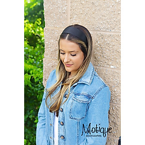 Motique Accessories Black 2 Inch Wide Satin Hard Headband with No Teeth Head band for Women and Girls