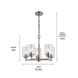 Kichler Winslow 19.75" Chandelier in Brushed Nickel, 5-Light Chandelier for Dining Room, Living Room, or Bedroom, Clear Seeded Glass, (19.75" W x 16" H), 44030NI