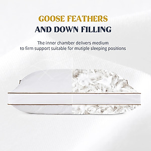 Goose Feathers and Down Pillow for Sleeping Gusseted Bed Hotel Collection Pillows, King, Set of 2