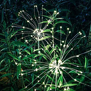 KHTO Solar Lights Outdoor Garden 120 LED Firework Lights with 8 Lighting Modes, IP65 Waterproof Solar Outdoor Lights Decorative for Walkway Patio Backyard Party (warmwhite,2)