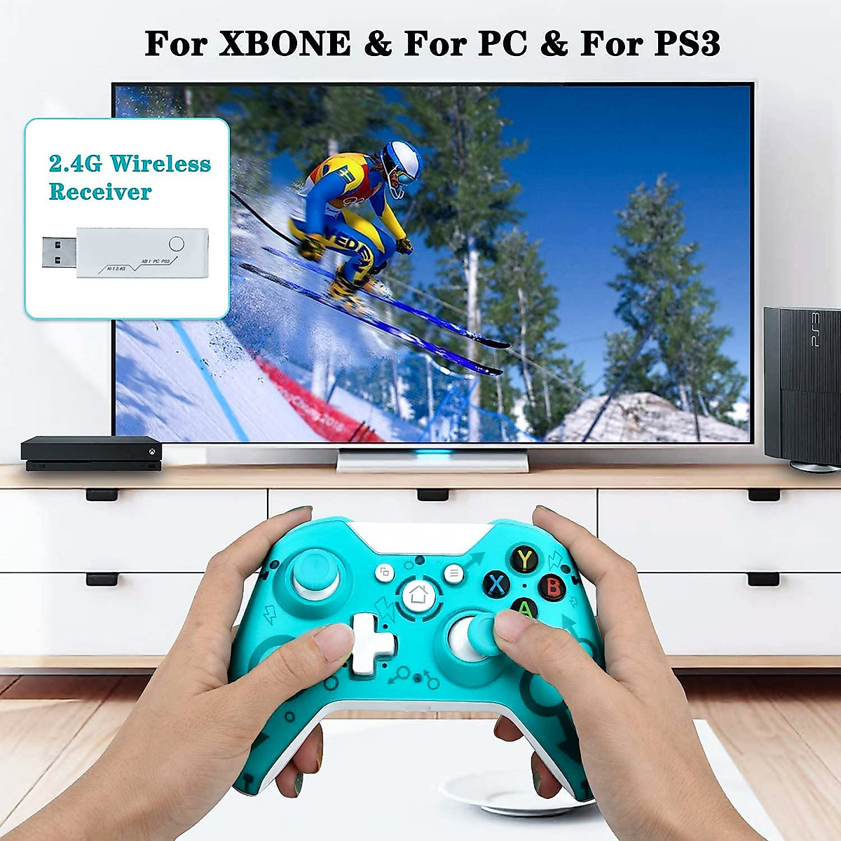 HanSY Wireless Controller for Xbox One, Fit for Xbox Series X/S/Xbox One S/One X/PS3 /One Elite/Windows 7/8/10,Wireless PC Gamepad with 2.4GHZ Wireless Adapter-No Headphone Jack