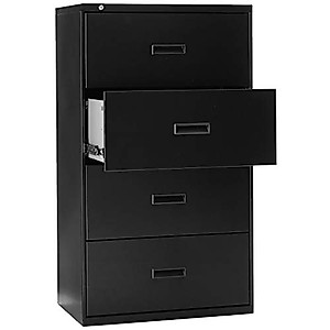 HON Filing Cabinet - 400 Series Four-Drawer Lateral File Cabinet, 30w x 19-1/4d x 53-1/4h, Black, (434LP)