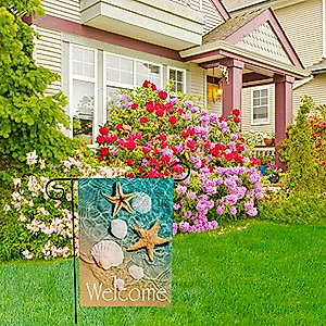 Welcome Beach Garden Flag Starfish and Seashell Double Sided Decorative Sea Small Summer Fall Yard Decor Flags for Outdoor Decoration 12 X 18 Inch