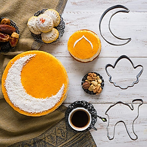 9 Pieces Eid Mubarak Cookie Cutters Eid Ramadan Biscuit Molds DIY Biscuit Cutters Stainless Steel Fondant Cutters with Lantern Camel Moon Design for Eid Mubarak Holiday Party Supplies