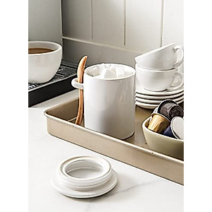 LE TAUCI Sugar Bowl with Lid and Spoon, Ceramic Sugar Bowl, Sugar Jar for Kitchen, Coffee bar, Countertop, 12 oz Salt Container, Modern Farmhouse Kitchen Decor, White
