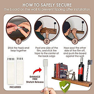 VIODECO Set of 2 Solid Chain Floating Shelves, 25.6" Natural Pine Rustic Wall Shelf for Living Room Or Kitchen, Walnut Bathroom Decor Or Bedroom Bookshelf, Farmhouse Country Decorative Wall Shelves