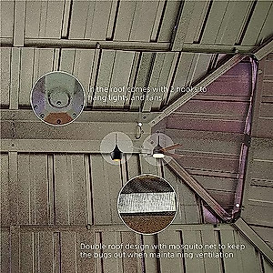 12'x16' Hardtop Gazebo Outdoor Aluminum Wood Grain Gazebos with Galvanized Steel Double Canopy for Patios Deck Backyard,Curtains&Netting