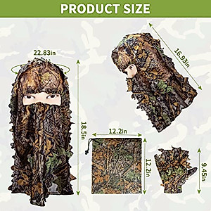 ELJGKKL Ghillie Suit, Adult 3D Leafy Suit for Hunting, Hunting Gear Including Hunting Clothes, Hunting Gloves, Leafy Face Mask and Bag, Lightweight Leafy Camo Suit for Jungle Hunting and Halloween, M
