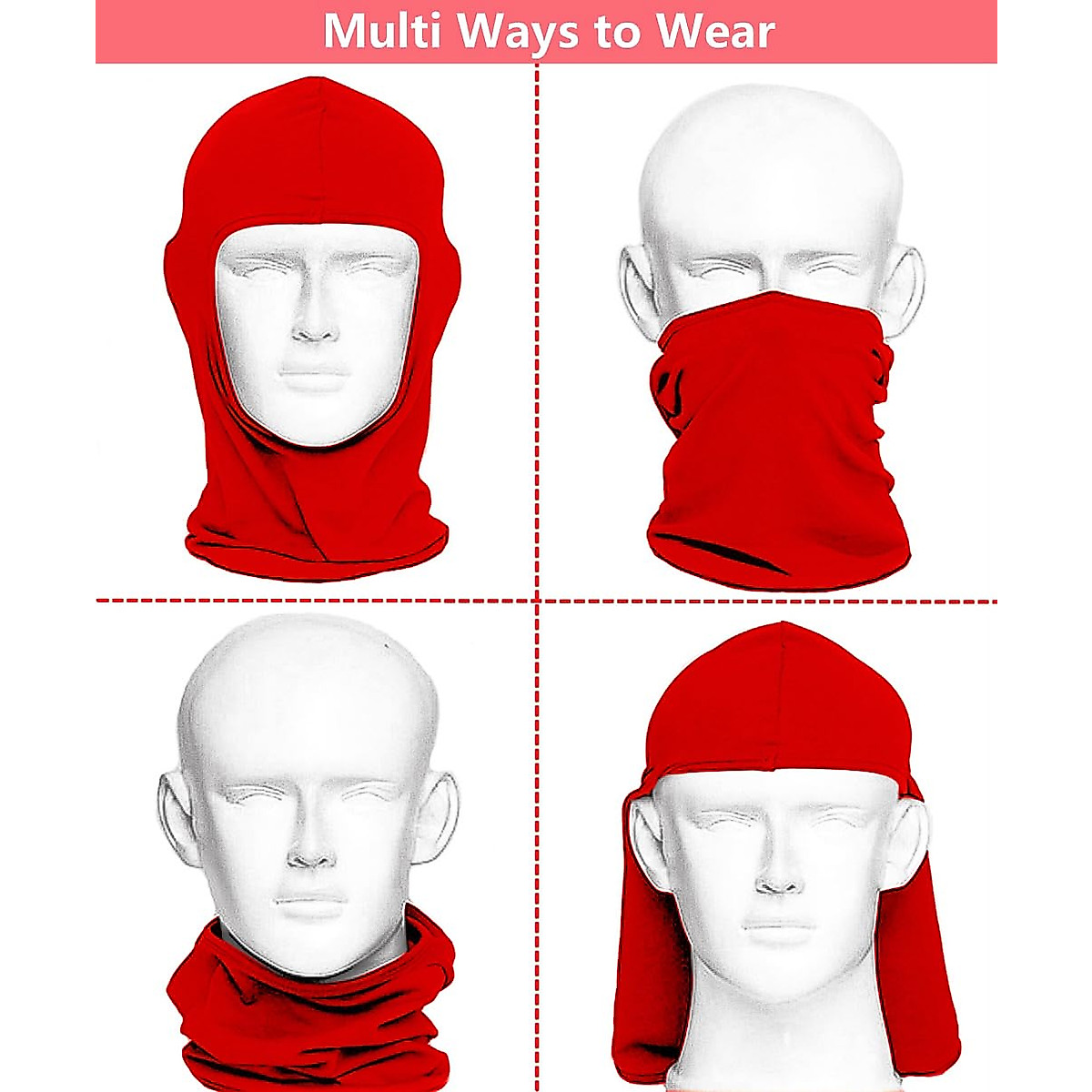 Balaclava Ski Mask Head Mask Full Face Mask Windproof Face Cover Sun UV Protection Scarf Men Women Outdoor Sport Cycling Cap (Red)