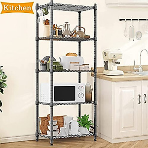 5-Tier Wire Shelving Unit and Storage, Shelves for Storage Height Adjustable Metal Wire Rack Shelving for Garage Kitchen Pantry Closet Laundry Bathroom Load 440LBS (21.5W x 11.5D x 59.5H inch)