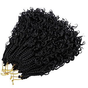8 Packs Goddess Box Braids 10 Inch Pre-looped Bohemian Crochet Boho Box Braids With Curly Ends 3X Crochet Braids Hair for Women Synthetic Braiding Hair 16 Strands (#1B)