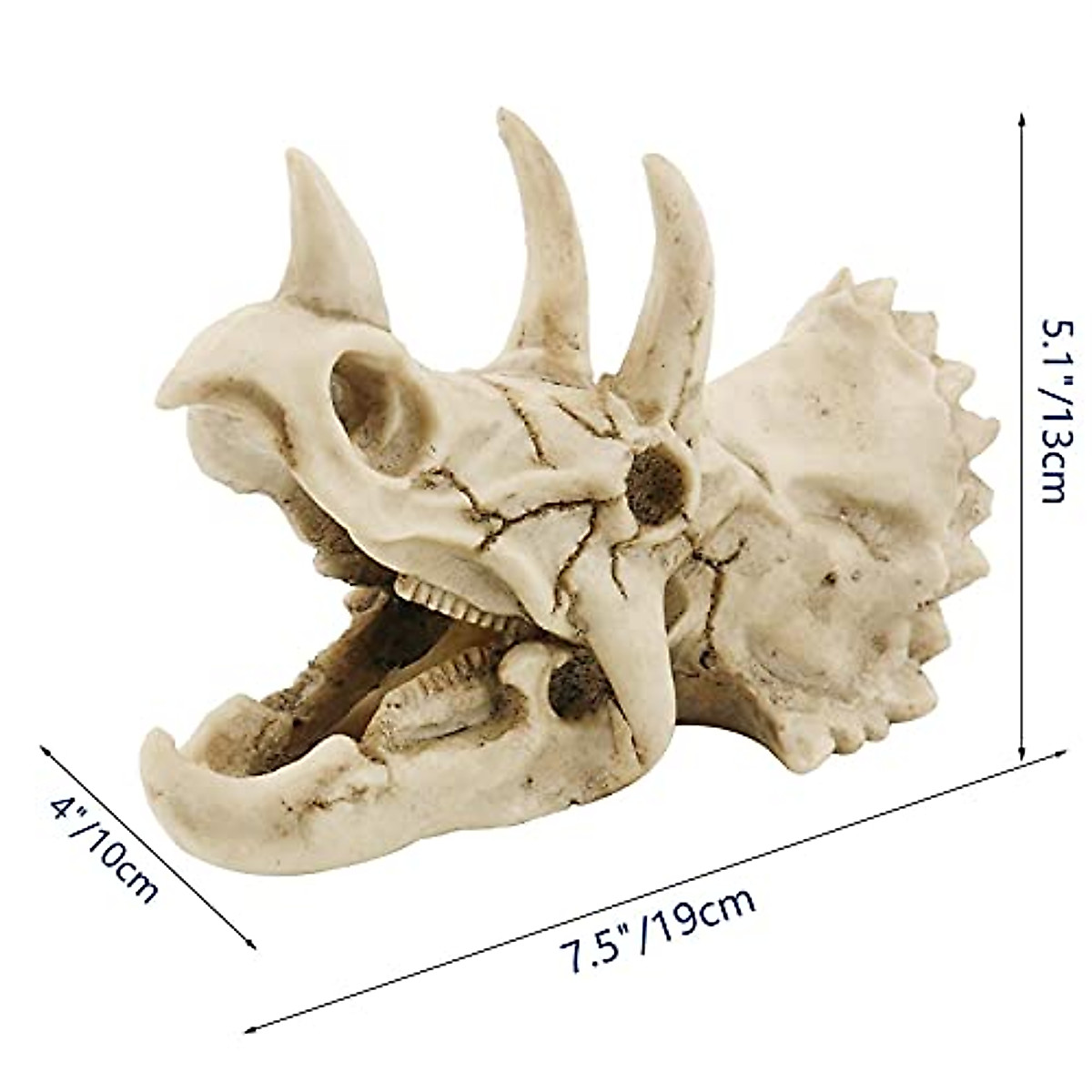 PetierWeit Resin Triceratops Skull Decoration Aquarium Dinosaur Ornaments Reptile Shelter Artificial Dinosaur Hideout Cave Landscape for Snake, Polypedatid, Fish, Shrimp