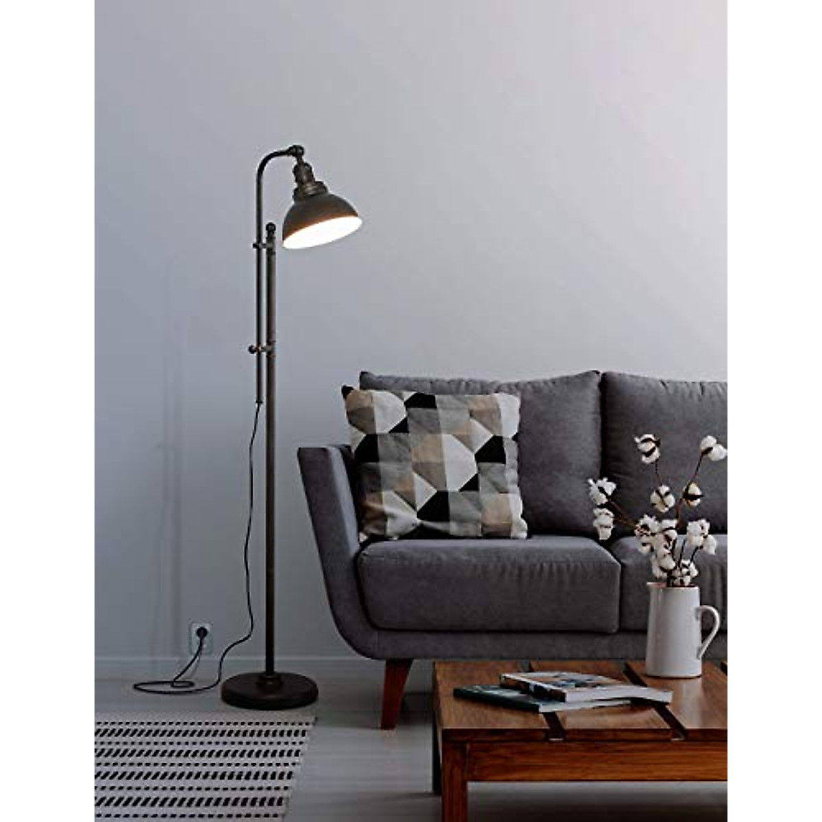 Brightech Dylan Industrial Floor Lamp for Living Rooms & Offices, Bright LED Floor Lamp – Charming Farmhouse Floor Lamp, Adjustable Head Standing Lamp for Bedroom Reading, Stunning Living Room Decor